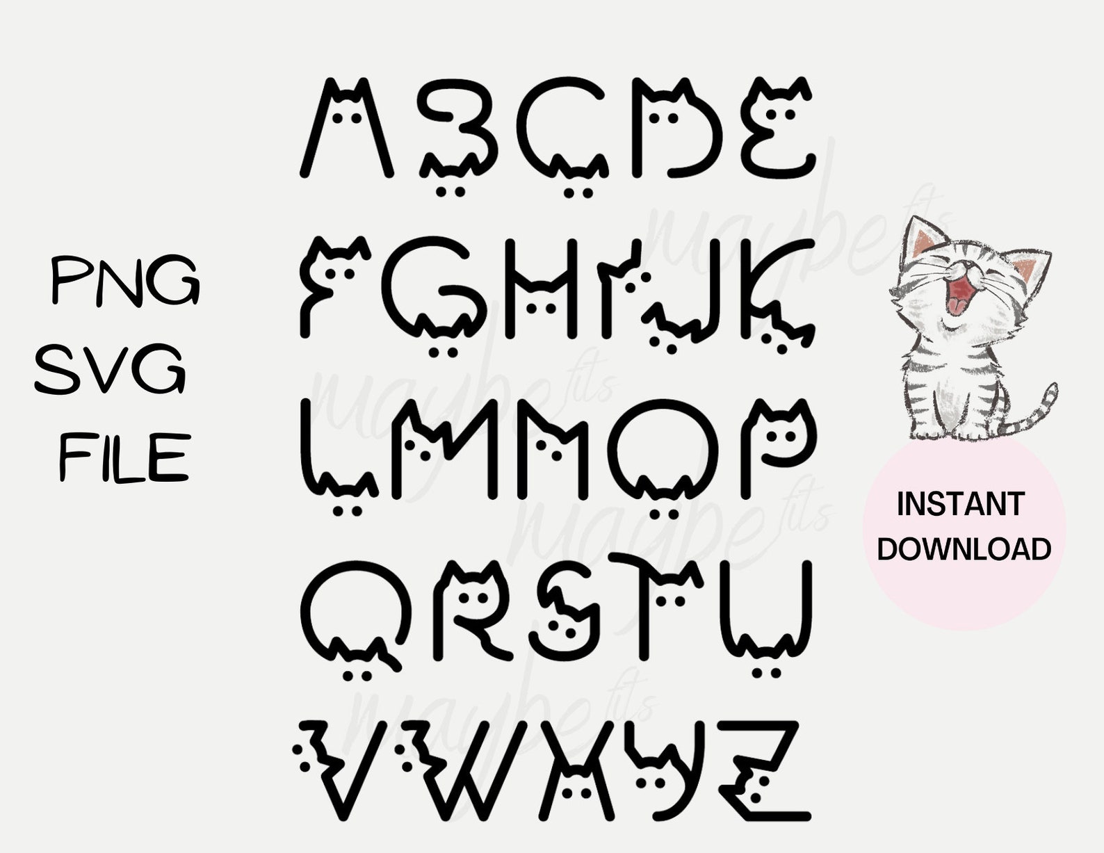 Cat Font A-Z cat Language SVG Cat Alphabet Cat Letters - Etsy