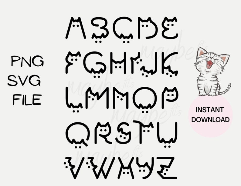 Cat Font A-Z cat Language SVG Cat Alphabet Cat Letters - Etsy