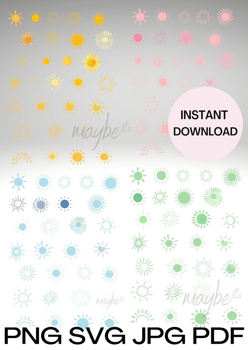 Sun Svg Bundle, Sun Clipart, Sun Vector, Sun Cricut, Sun Cut File, Sun ...