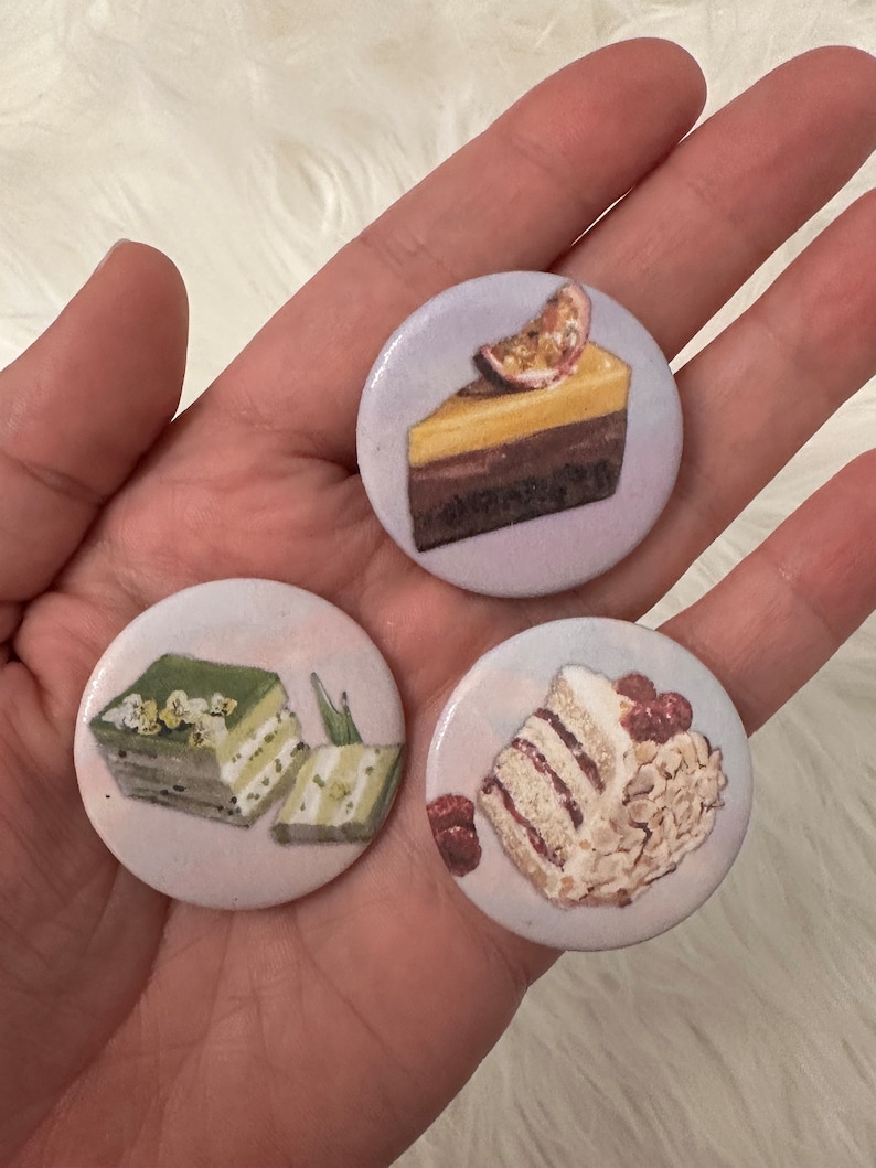 Illustrated Cake Drawing Button Pin Art Water Color Cute Birthday Cake ...