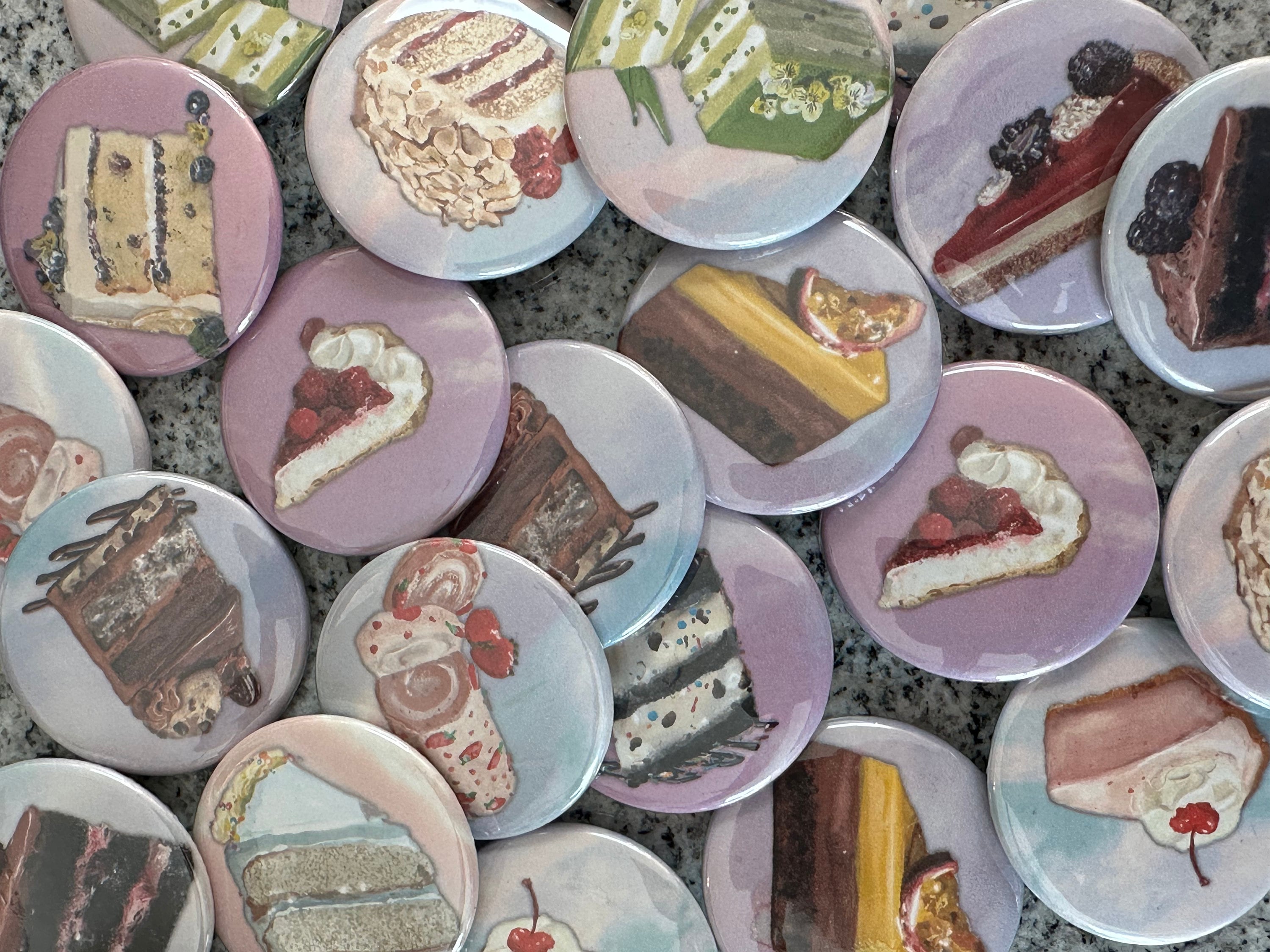 Illustrated Cake Drawing Button Pin Art Water Color Cute Birthday Cake ...