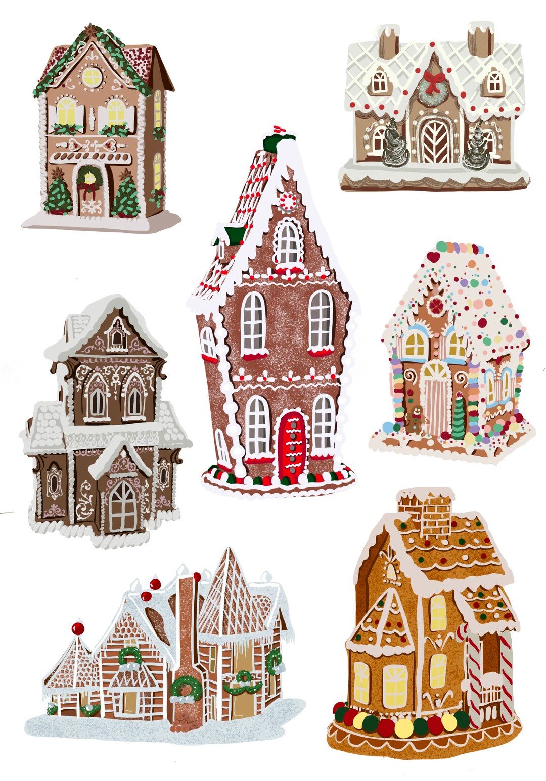 Gingerbread House Card Illustrated Christmas Holiday Greeting Card - Etsy