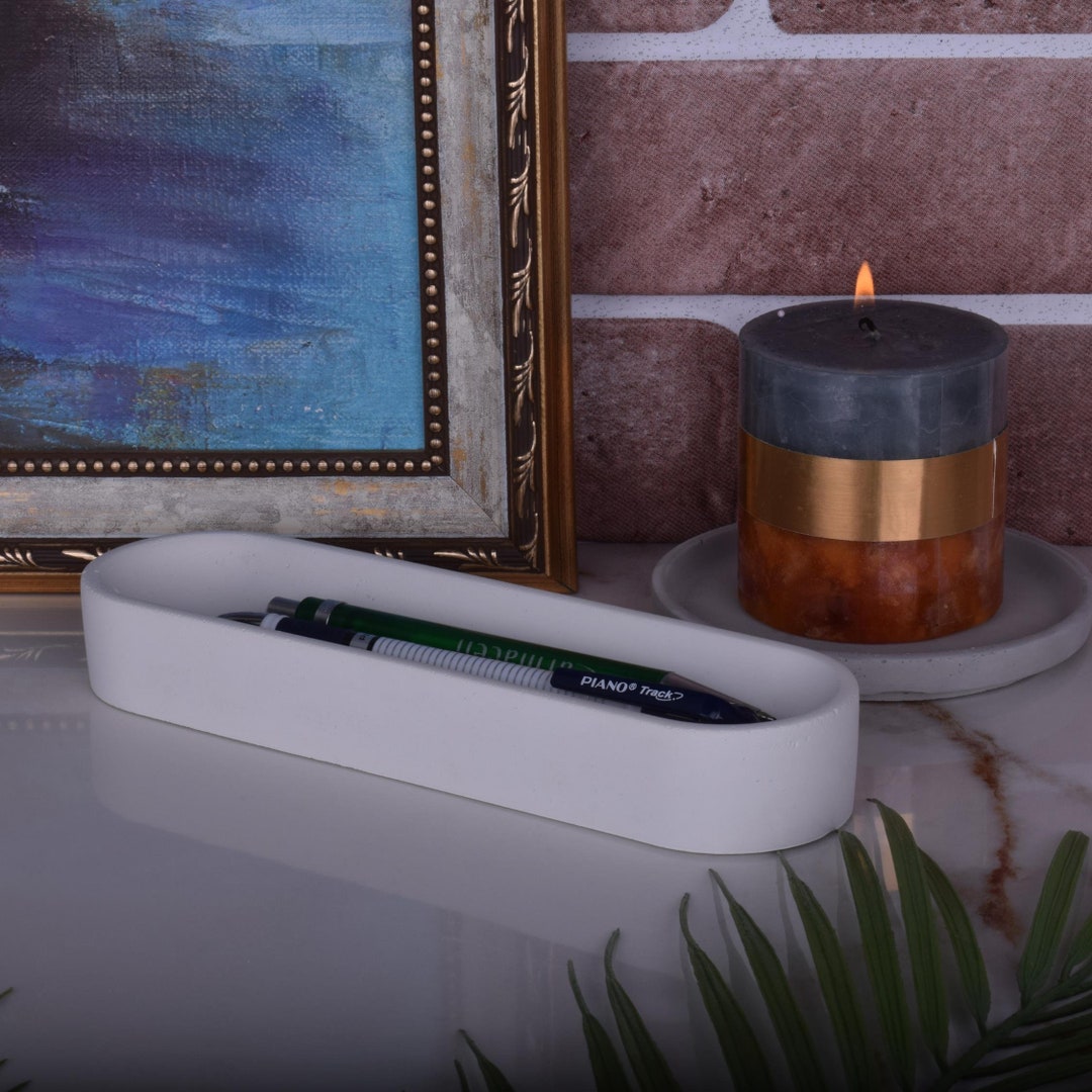 Schreibtisch Organizer "Miri" Beton-Design weiß Stiftehalter Ablage ...