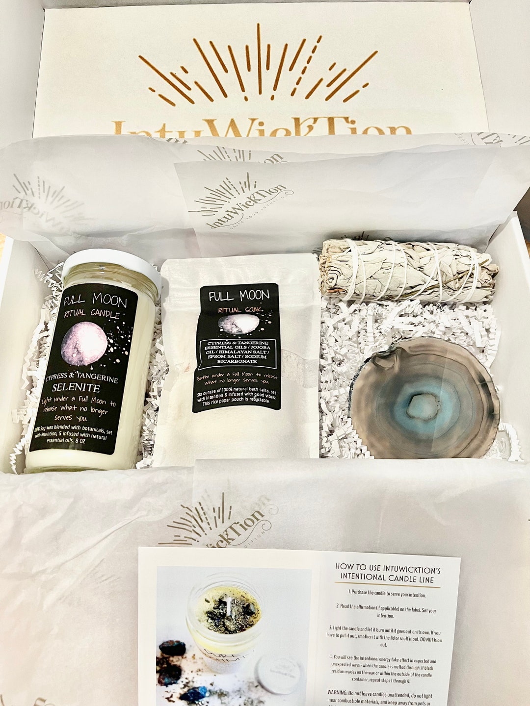 Full Moon Ritual Gift Box- Full Moon- New Moon- Crystal Candle- Bath ...