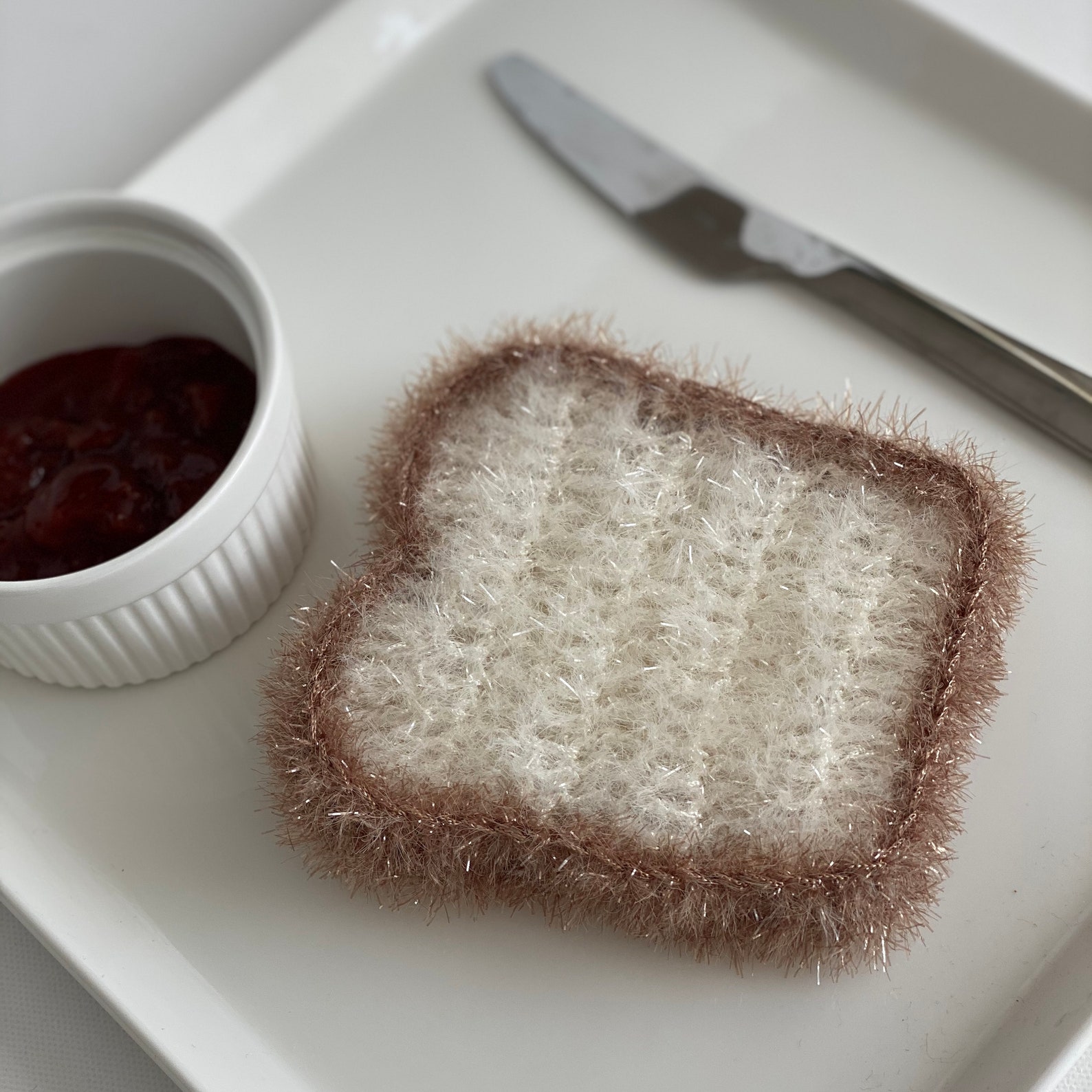 Toast Shape Korean Crocheted Dish Scrubby Handmade Kitchen - Etsy