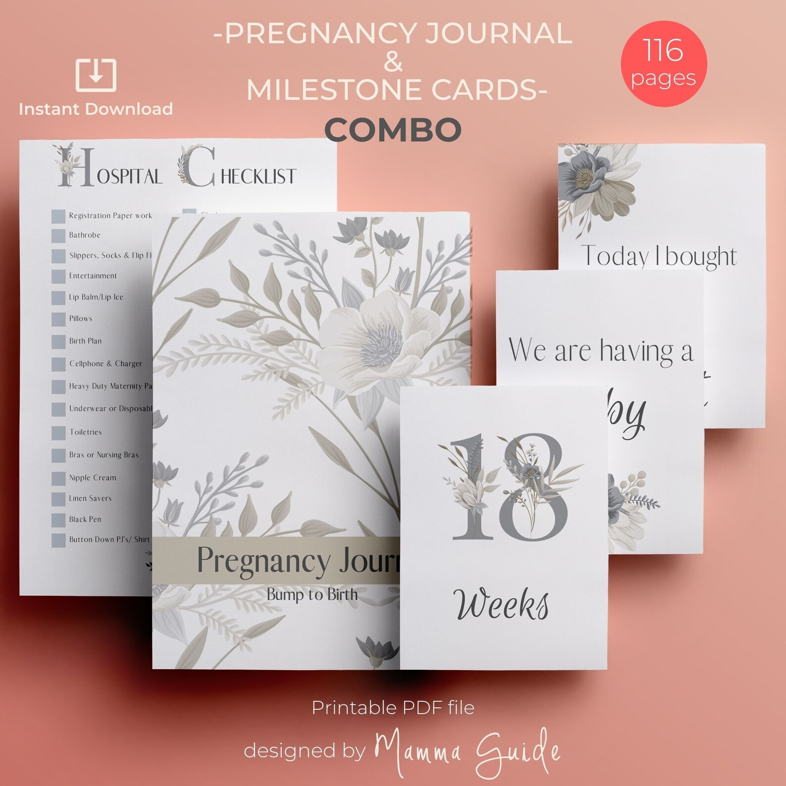 Pregnancy Journal & Milestone Cards Combo Printable Pregnancy Journal ...