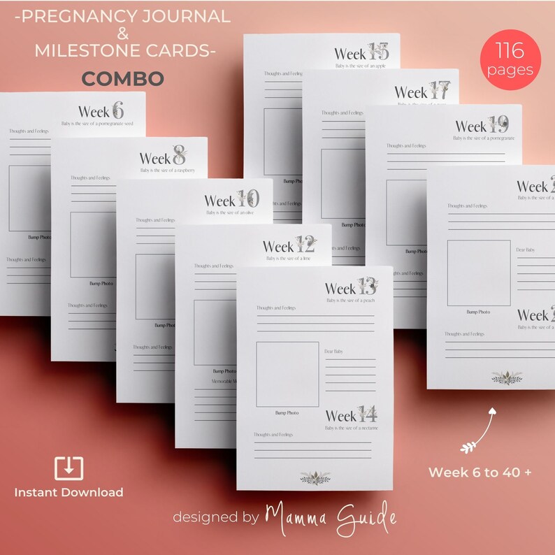 Pregnancy Journal & Milestone Cards Combo Printable Pregnancy Journal ...