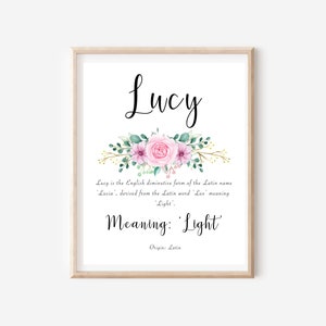 Lucy Name Meaning Printable With Pink Floral Artwork, Lucy Digital ...
