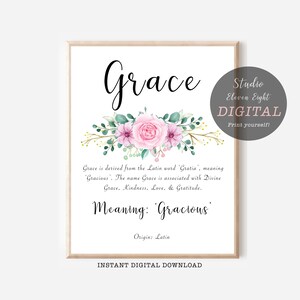 Grace Name Meaning Printable With Pink Floral Design, Grace Instant ...