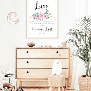 Lucy Name Meaning Printable With Pink Floral Artwork, Lucy DIGITAL ...