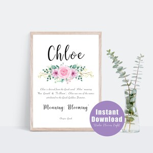 Chloe Name Meaning Printable With Pink Floral Artwork, Chloe Digital ...