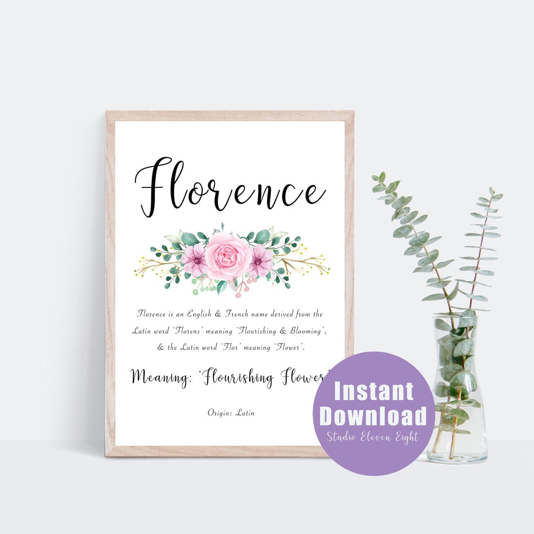 Florence Name Meaning Printable With Pink Floral Design, Florence ...