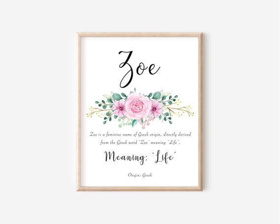 Zoe Name Meaning Pink Floral Digital Print Zoe Instant - Etsy