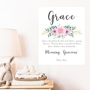 Grace Name Meaning Printable With Pink Floral Design, Grace Instant ...