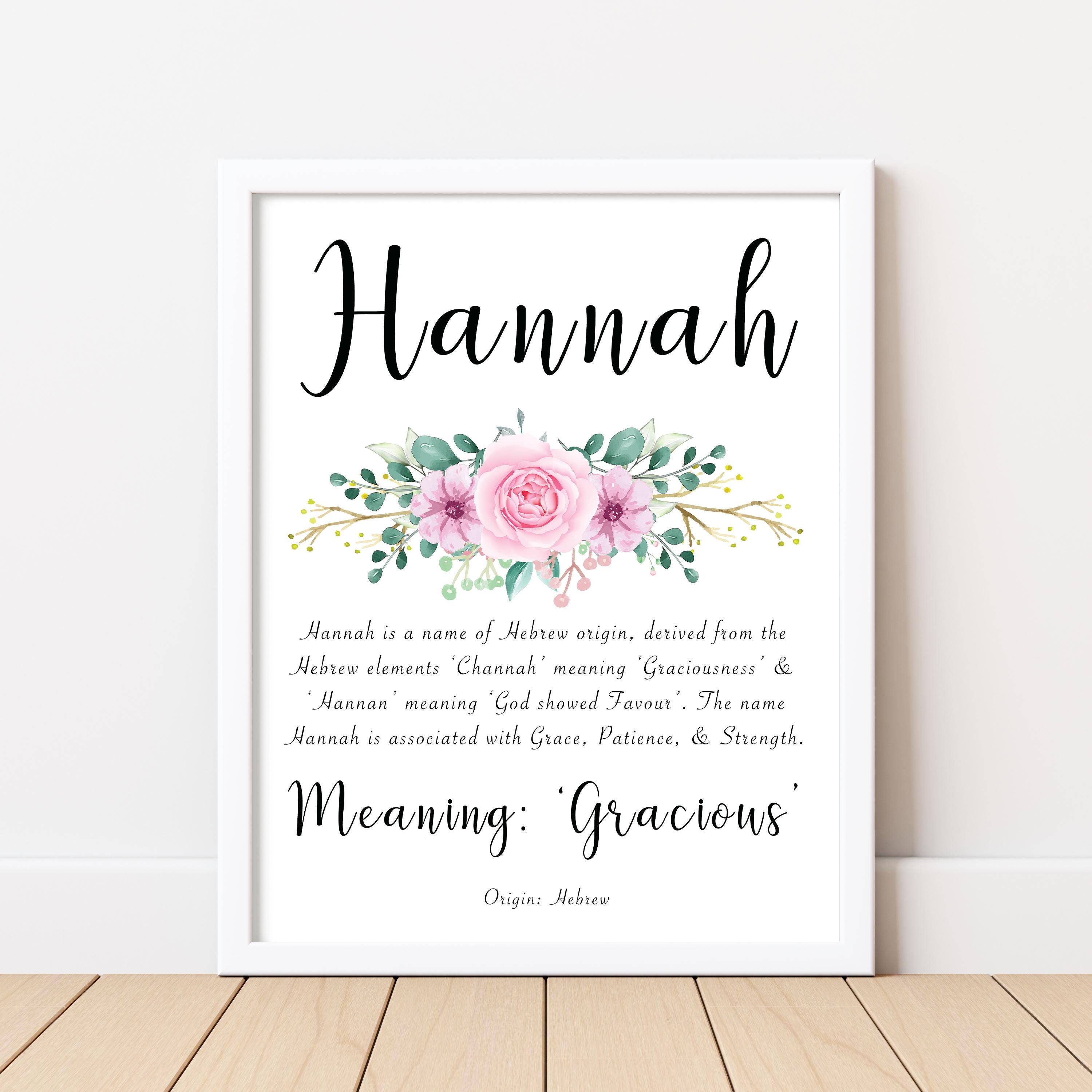 HANNAH Name Meaning Print : Pink Flowers , Calligraphy (DIGITAL ...