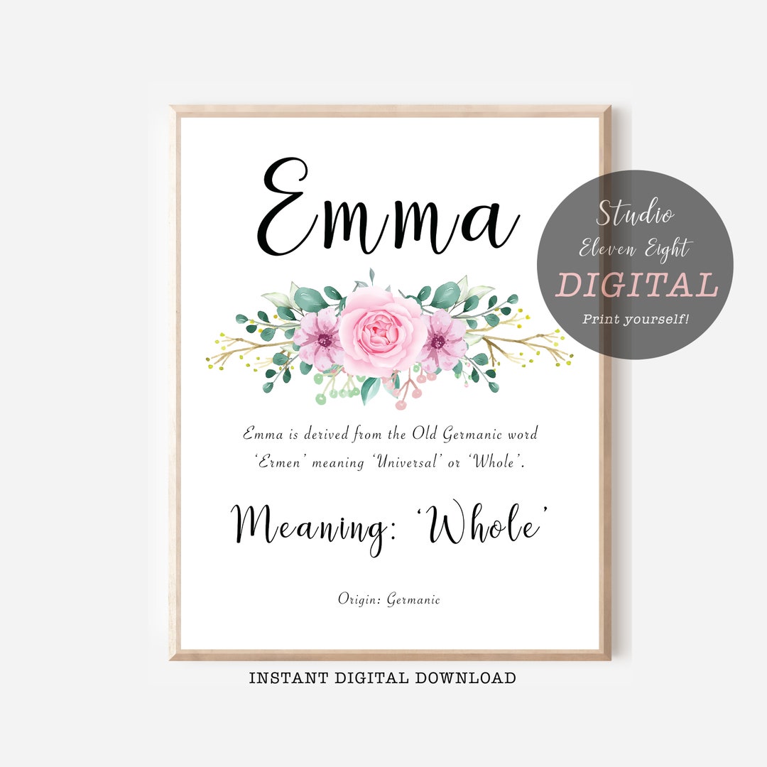 Emma Name Meaning Printable With Pink Floral Design, Emma Instant ...