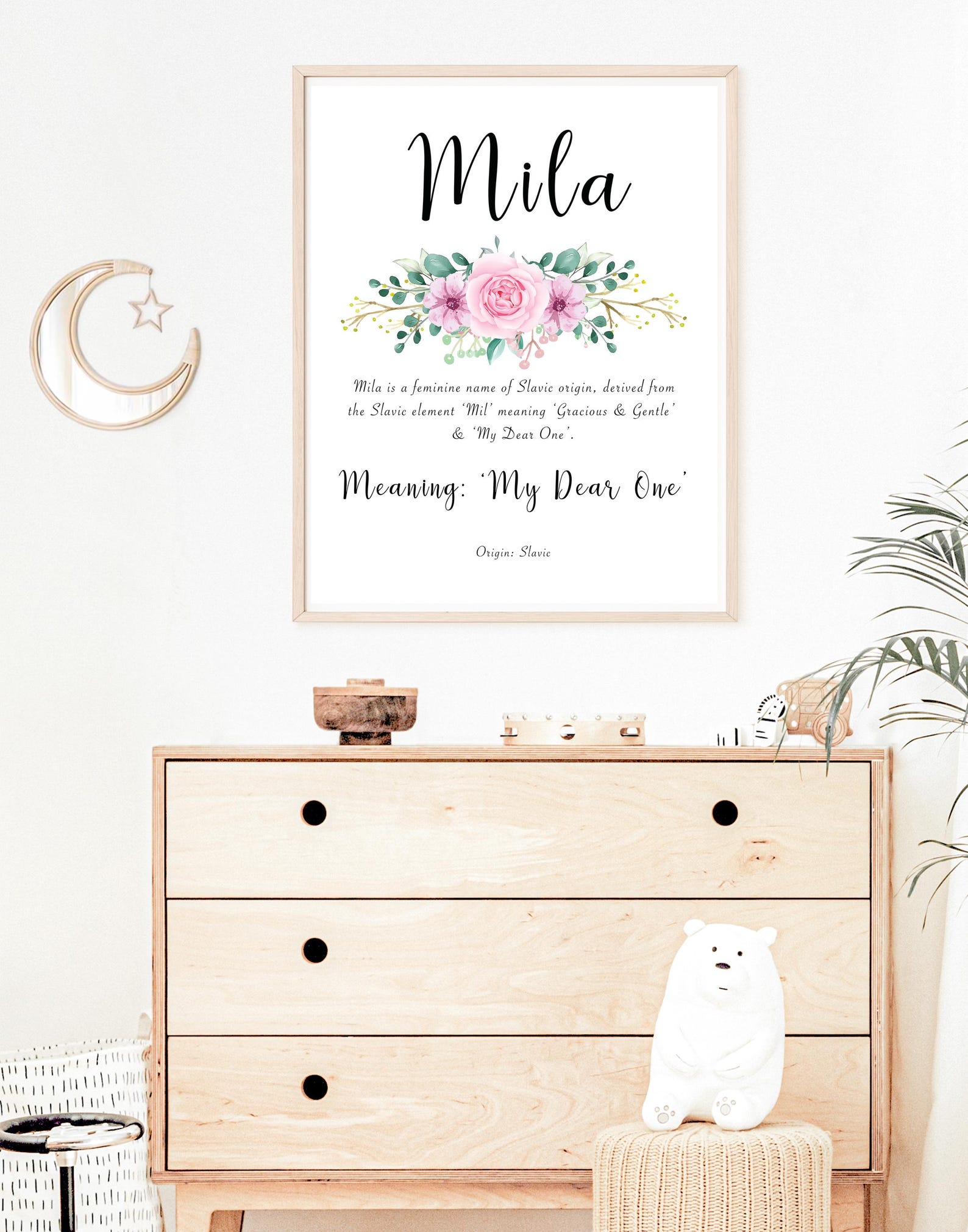 Mila Name Meaning Printable With Pink Flowers and Calligraphy Style ...