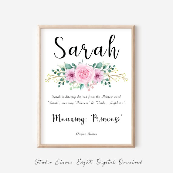 Sarah Name Meaning Pink Floral Digital Print Sarah Instant - Etsy