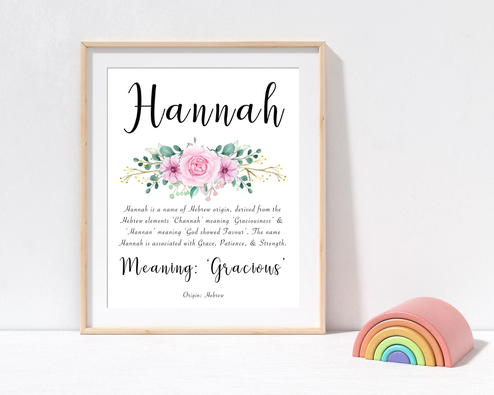 HANNAH Name Meaning Print : Pink Flowers , Calligraphy (DIGITAL ...
