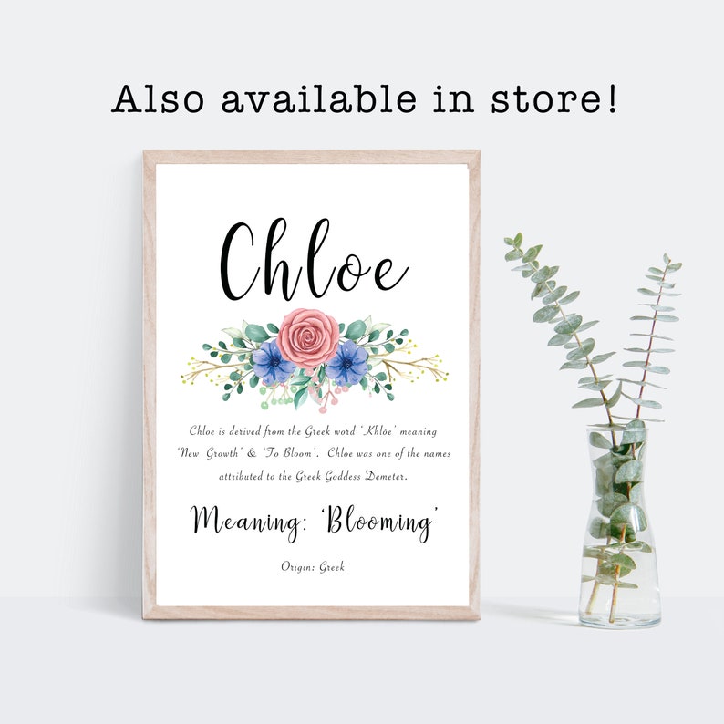 Chloe Name Meaning Printable With Pink Floral Artwork Chloe - Etsy