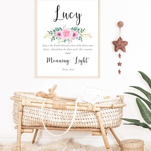 Lucy Name Meaning Printable With Pink Floral Artwork, Lucy Digital ...