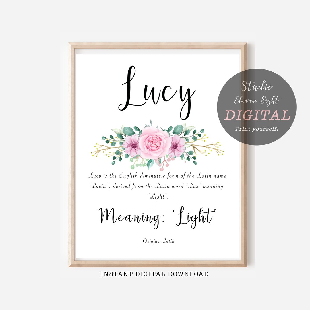 Lucy Name Meaning Printable With Pink Floral Artwork, Lucy DIGITAL ...