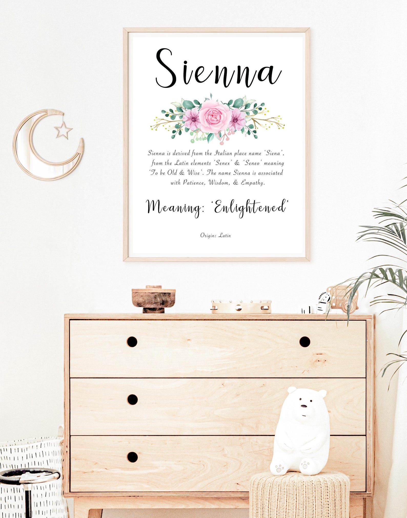 Sienna Name Meaning Printable With Pink Flowers and Calligraphy ...