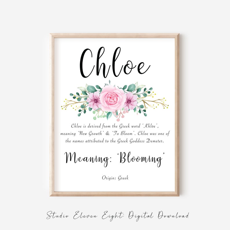 Chloe Name Meaning Printable With Pink Floral Artwork Chloe - Etsy