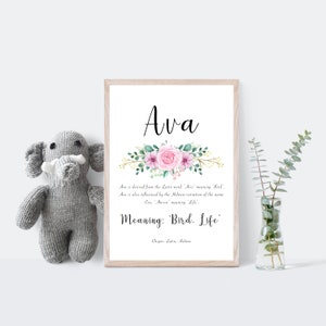 Ava Name Meaning Printable With Pink Floral Design , Ava Instant ...