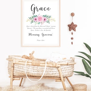 Grace Name Meaning Printable With Pink Floral Design, Grace Instant ...