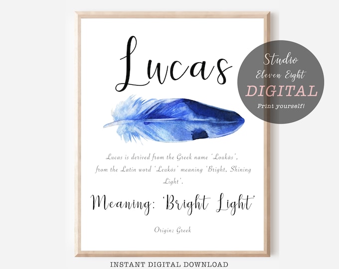 Lucas Baby Name Meaning Baby Names Nursery Sign Boy Names Printables ...
