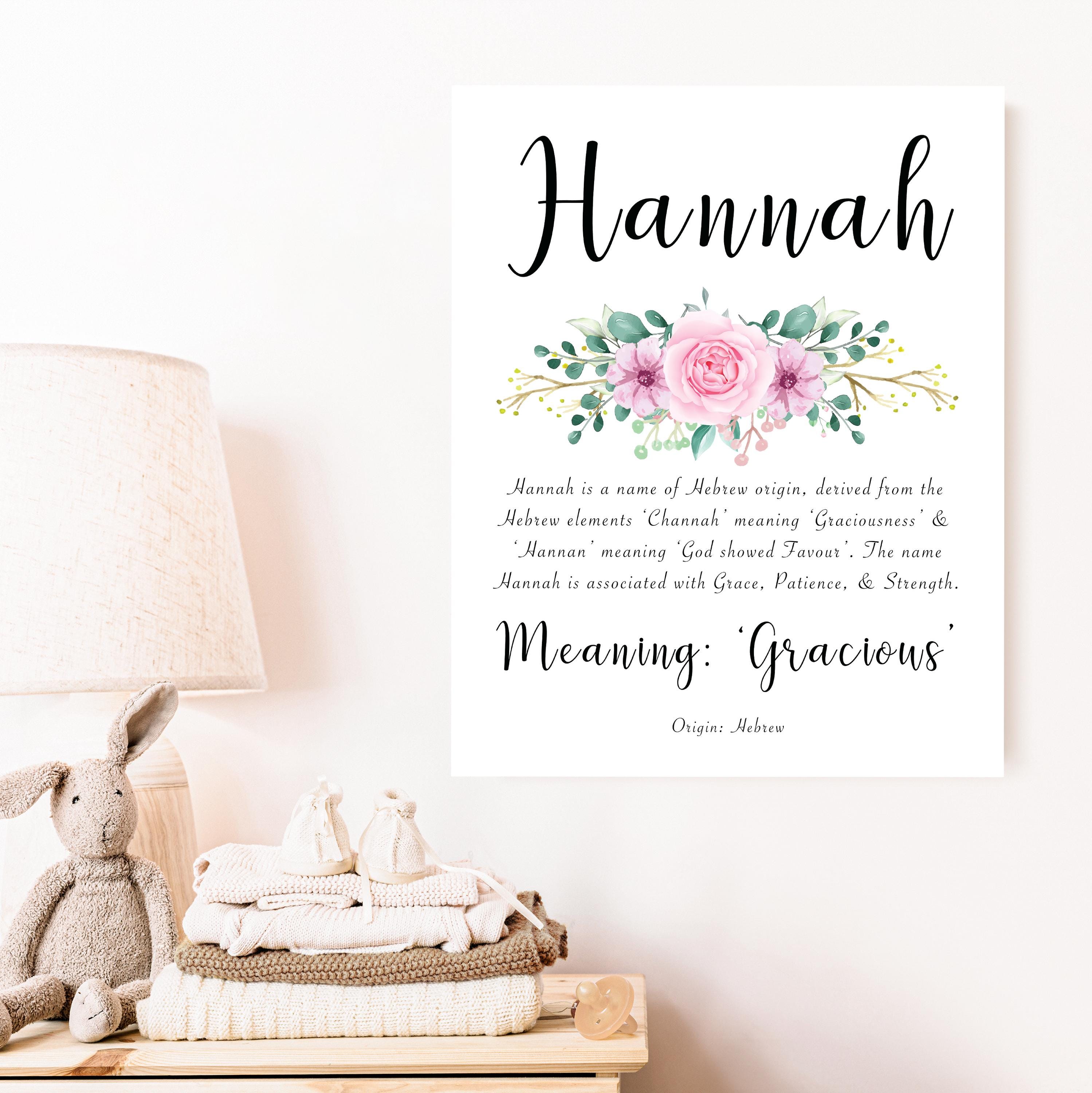 HANNAH Name Meaning Print : Pink Flowers , Calligraphy (DIGITAL ...