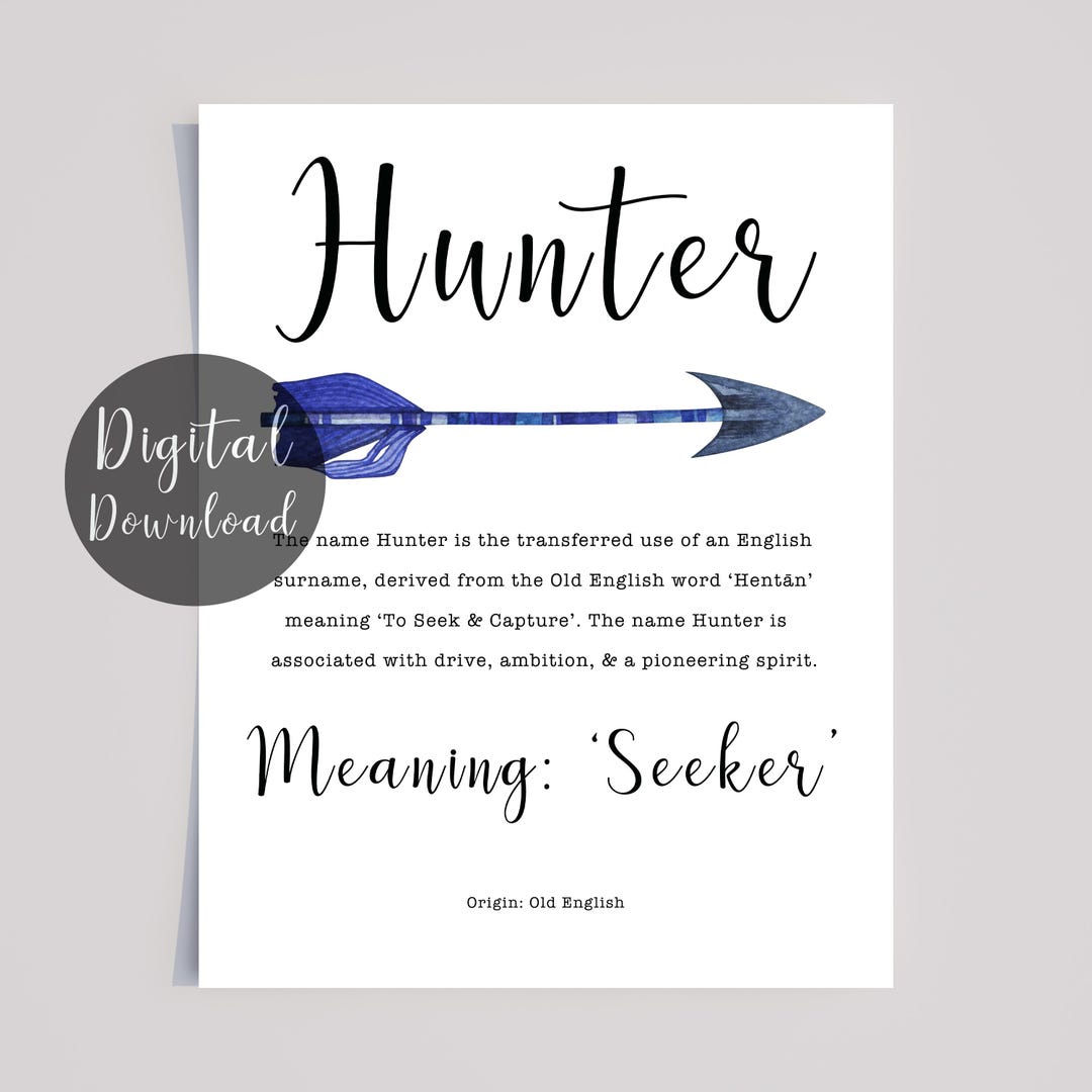 HUNTER Personalised Name Meaning Print With Blue Watercolour Arrow ...