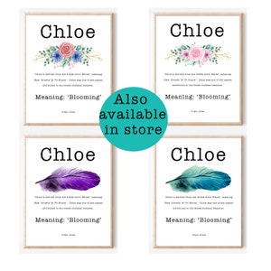Chloe Name Meaning Printable With Pink Flowers and Typewriter Font ...