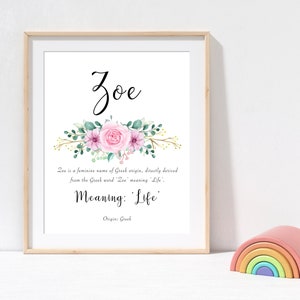 Zoe Name Meaning Pink Floral Digital Print Zoe Instant - Etsy