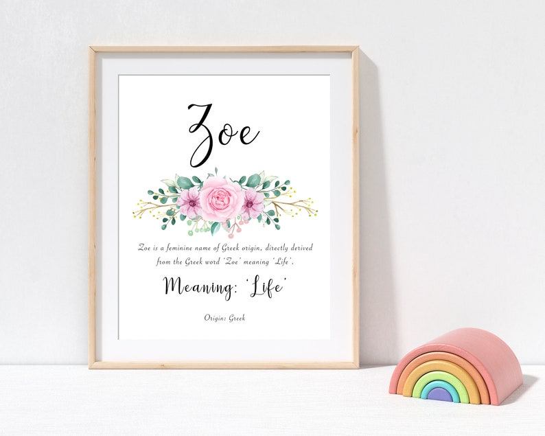 Zoe Name Meaning Pink Floral Digital Print Zoe Instant - Etsy