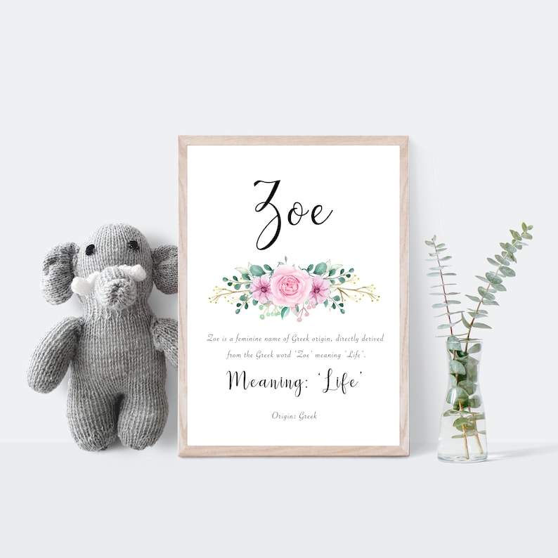 Zoe Name Meaning Pink Floral Digital Print Zoe Instant - Etsy