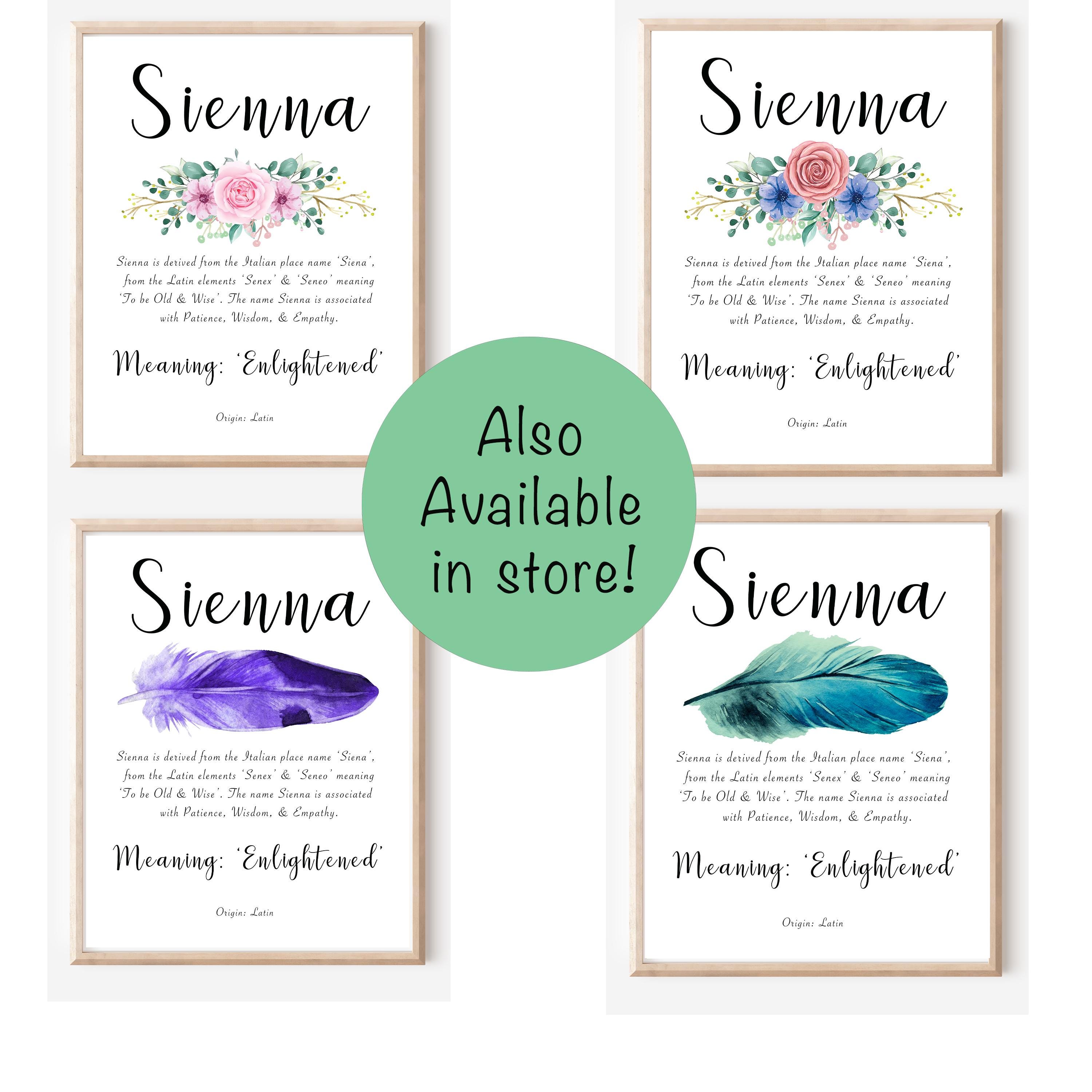 Sienna Name Meaning Printable With Pink Flowers and Calligraphy ...