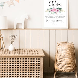 Chloe Name Meaning Printable With Pink Floral Artwork, Chloe Digital ...