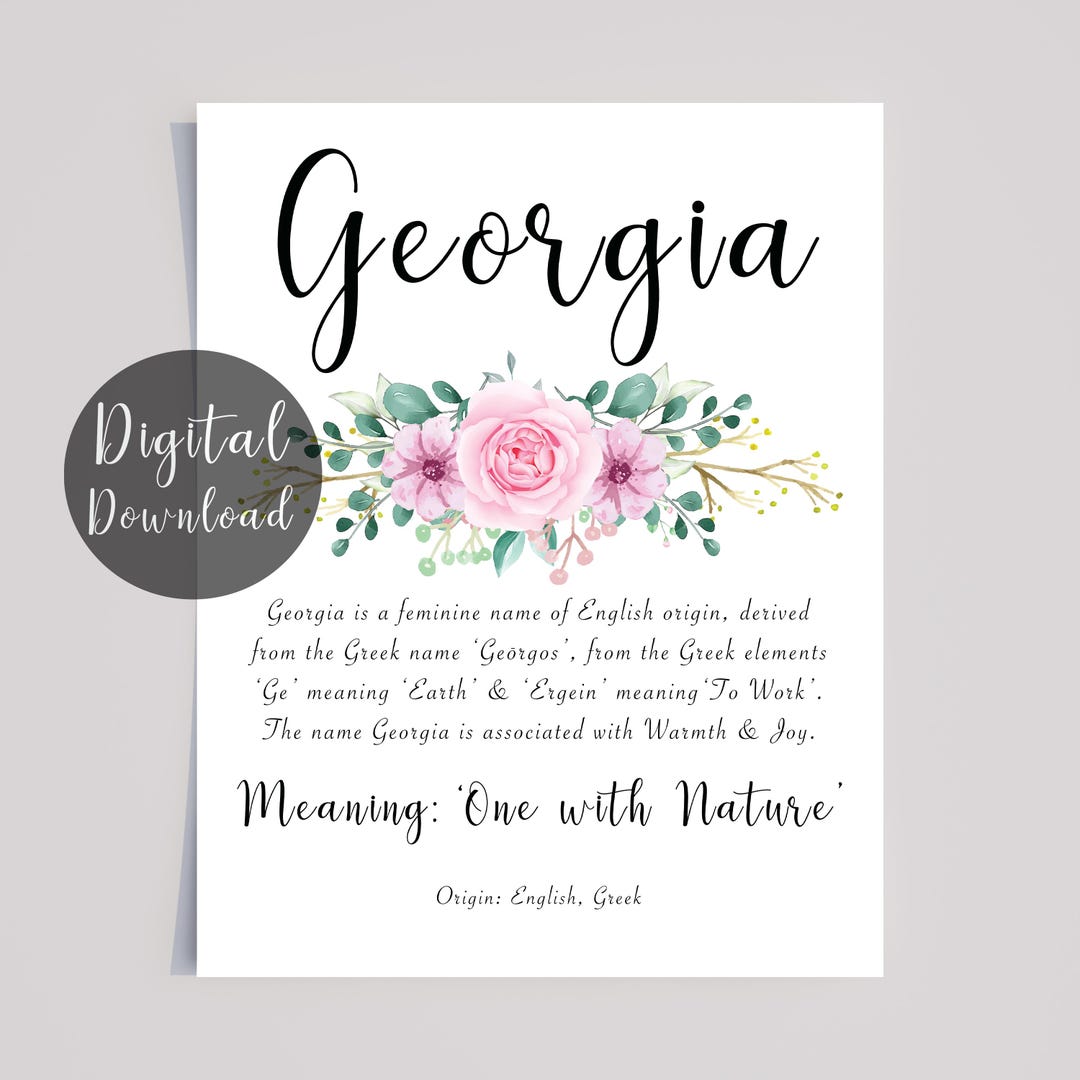 GEORGIA Personalised Name Meaning Print : Pink Flowers, Calligraphy ...