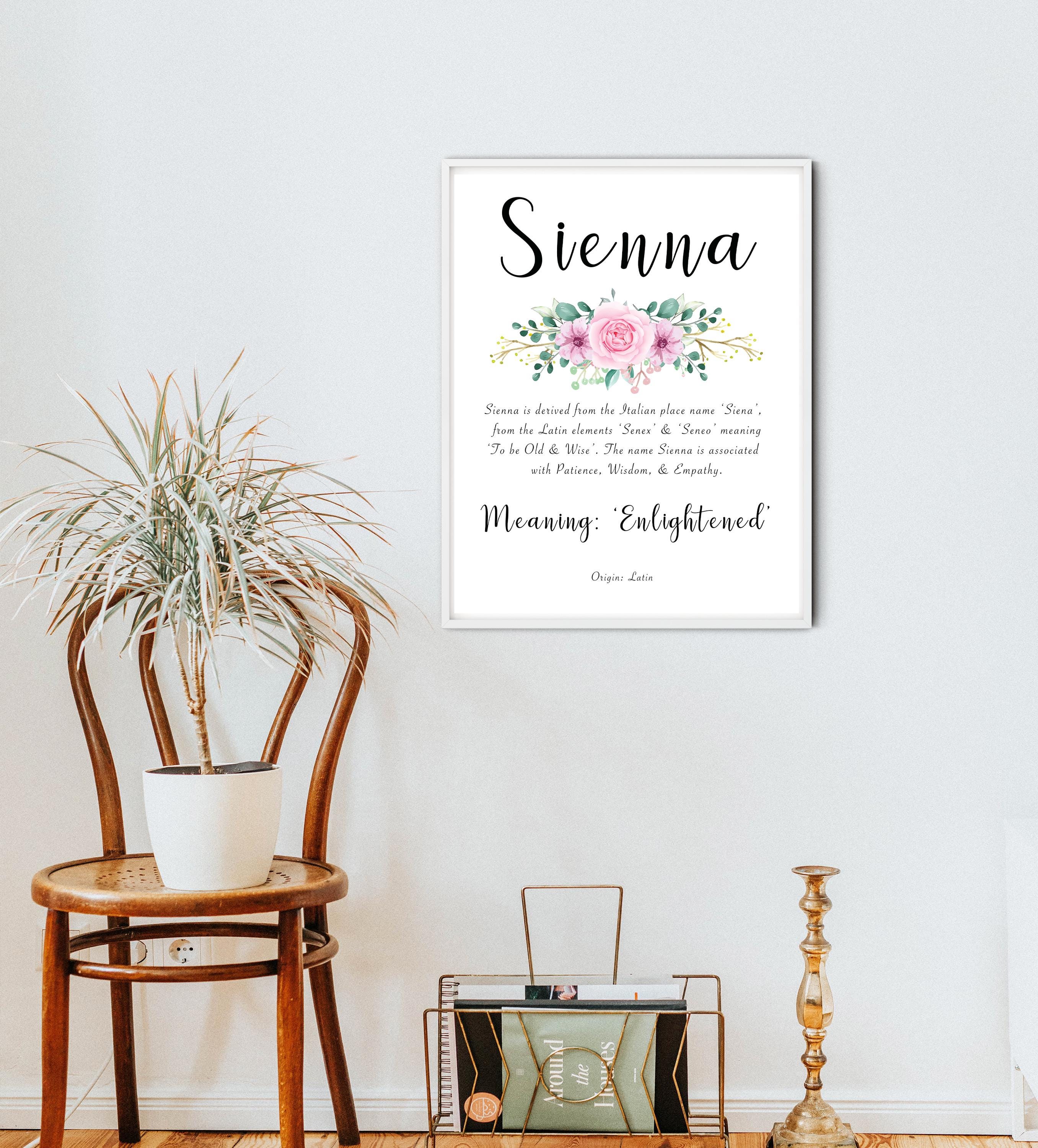 Sienna Name Meaning Printable With Pink Flowers and Calligraphy ...