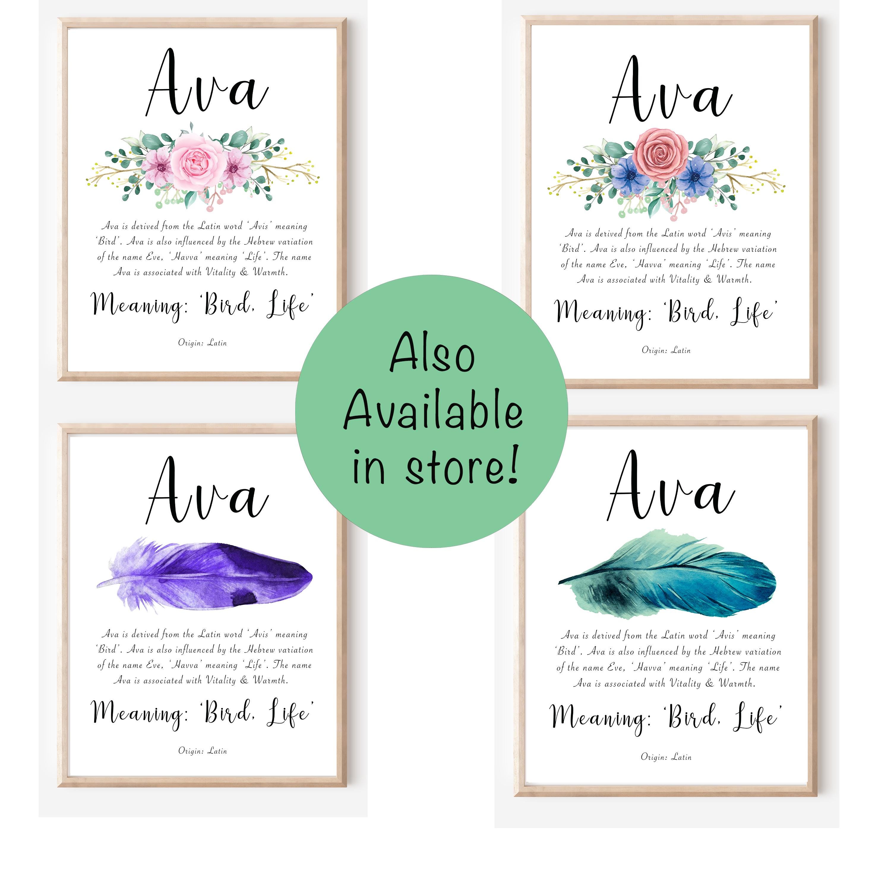 Ava Name Meaning Printable With Pink Flowers and Calligraphy : Digital ...