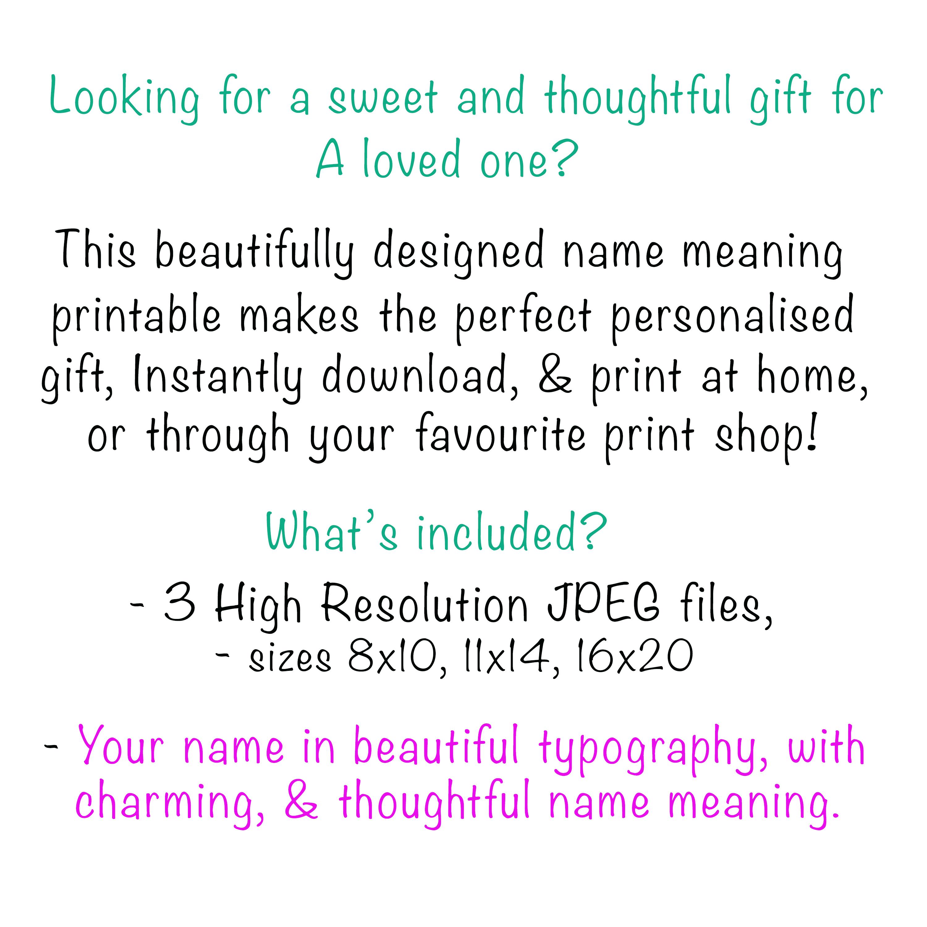 Chloe Name Meaning Print: Pink and Blue Floral Calligraphy (digital ...