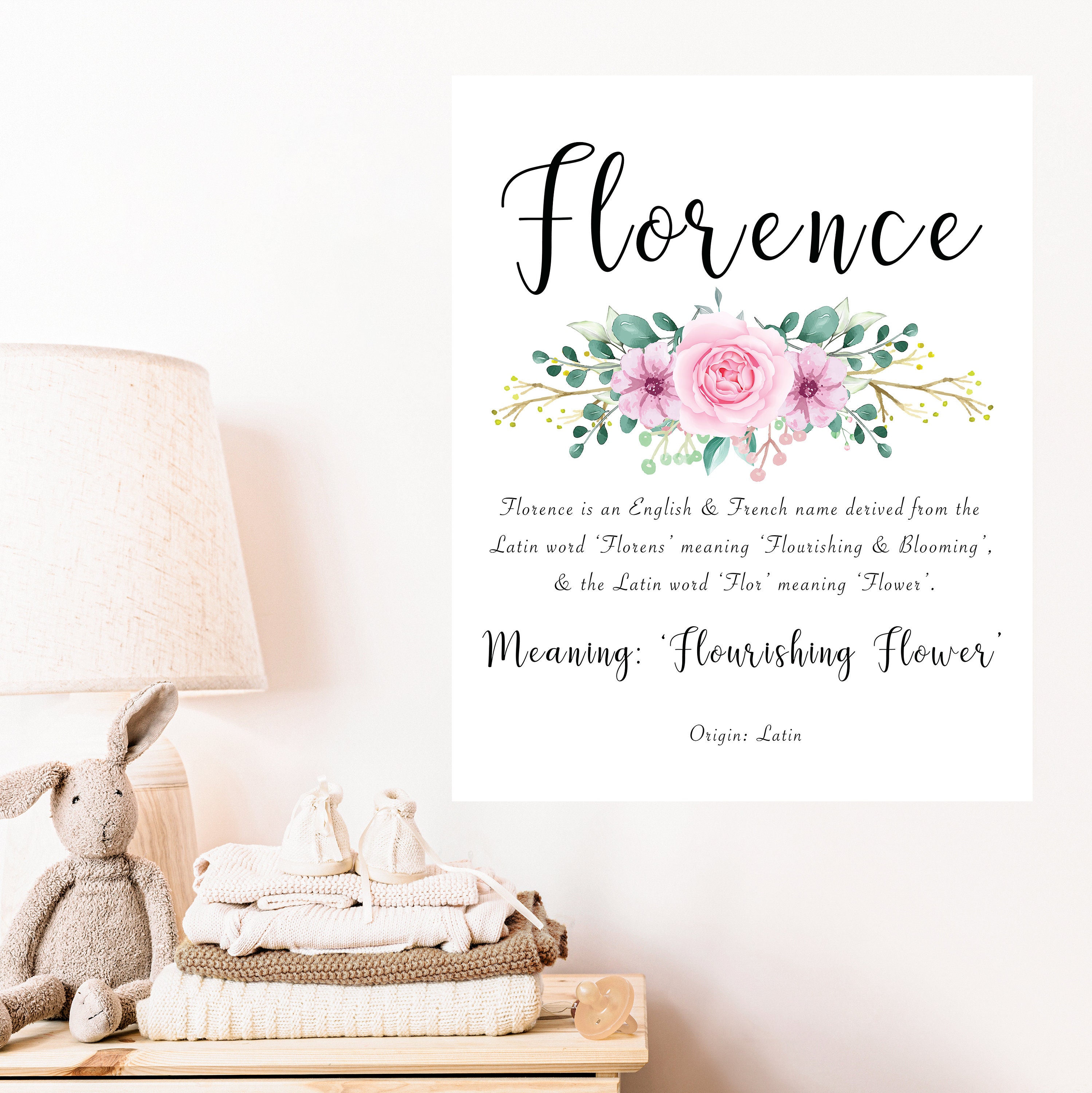 Florence Name Meaning Printable With Pink Floral Design, Florence ...