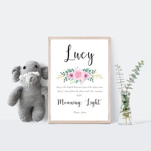 Lucy Name Meaning Printable With Pink Floral Artwork, Lucy DIGITAL ...