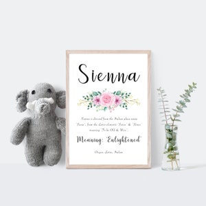 Sienna Name Meaning Printable With Pink Floral Design, Sienna Digital ...