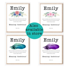 Emily Name Meaning Printable With Pink Flowers and Typewriter Font ...