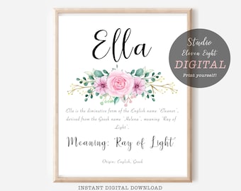 Ella Name Art Meaning Printable With Floral Design, Ella Digital ...