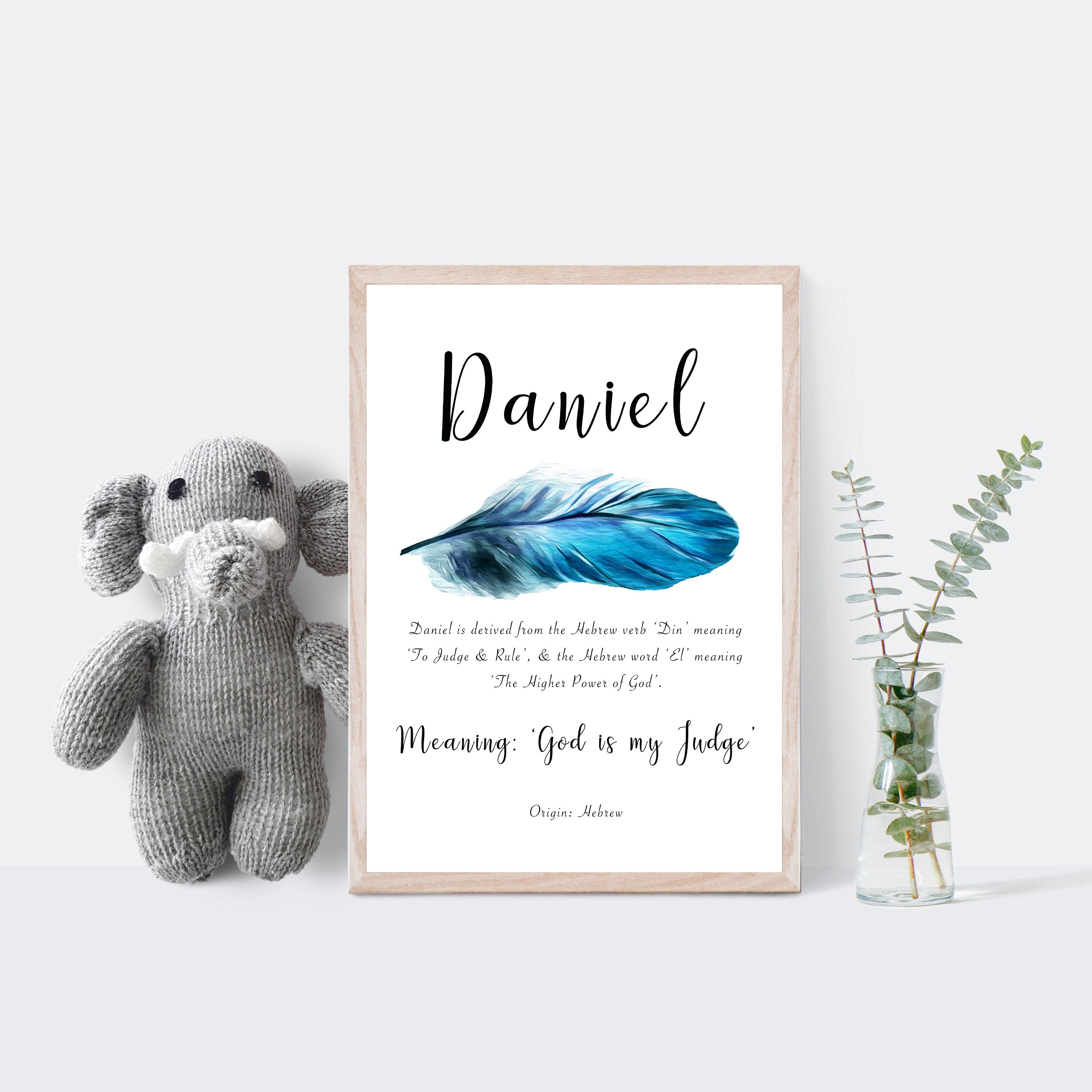 Daniel Name Meaning Blue Feather Digital Print Daniel Instant - Etsy