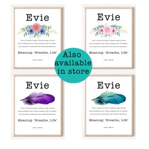 Evie Name Meaning Printable With Pink Flowers and Typewriter Font, Evie ...